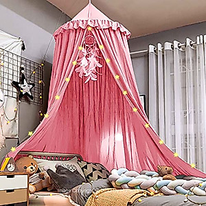 Hommi Lovvi Bed Canopy for Girls, Dreamy Frills Ceiling Hanging Princess Canopy Bedroom Decoration Soft Canopy Net Reading Nook, Extra Large Full Queen Size Bed Canopies - Pink