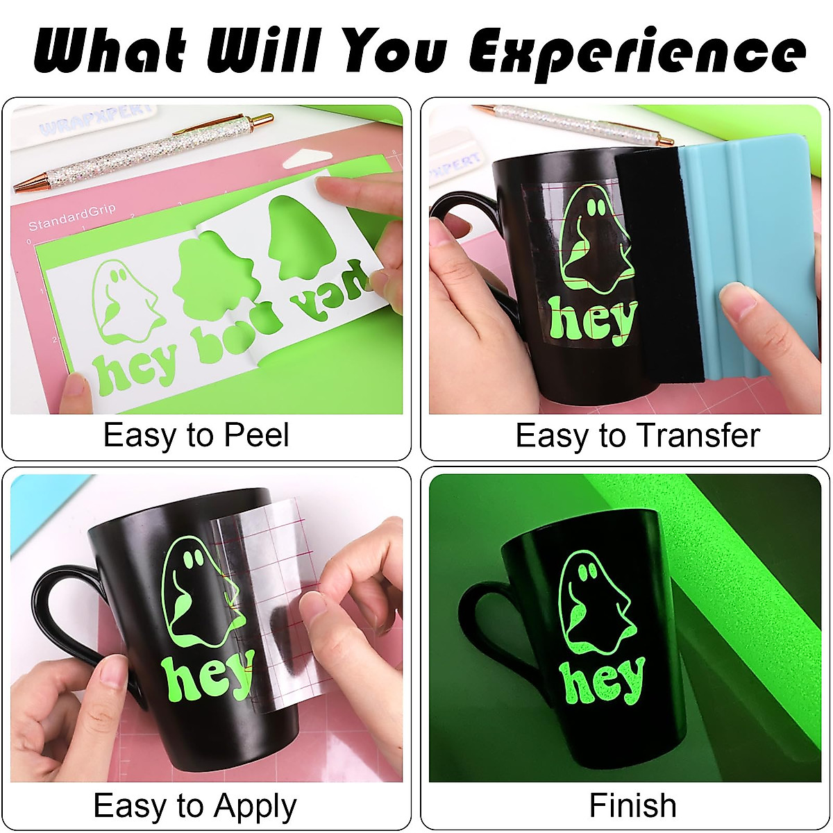 WRAPXPERT Glow in The Dark Permanent Vinyl Roll, Lime Green Glow in The Dark Vinyl for Wrap,Stickers,Decal,Lettering,12" x5ft