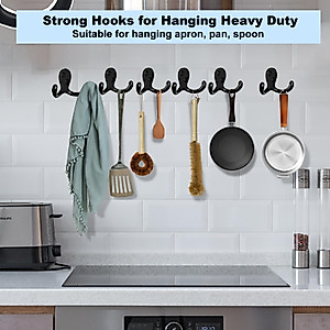 Kruodop 4 Pack Wall Hooks Wall Mounted Coat Hooks for Hanging Heavy Duty, Black Towel Hooks, Metal Double Coat Hanger with Screws Cup Retro for Coats, Handbags, Towels, Hat