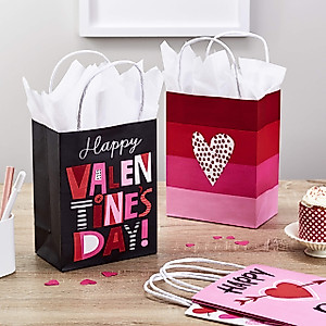 Hallmark 7" Small Valentine's Day Paper Gift Bags Assortment (Pack of 4: Pink and Red Hearts) for Kids, Treats, Galentines Day