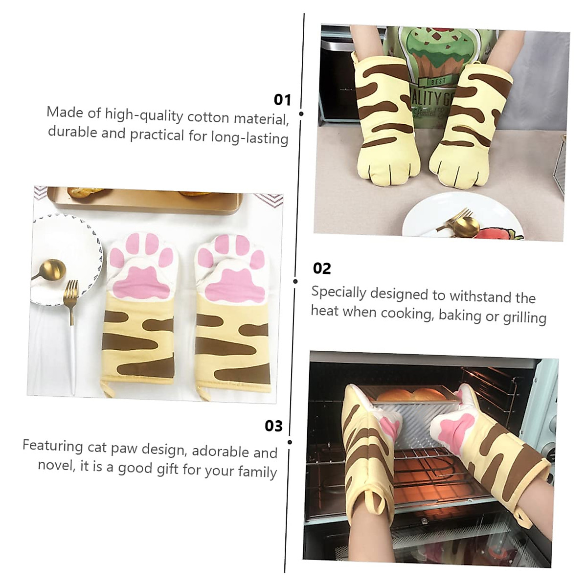1 Pair Microwave Gloves Mittens Kids Cat Paw Oven Mitts Silicone Mitts Cooking Pinch Grips Grilling Mitts Christmas Oven Mitts Cotton Pot Holder Kitchen Tools Gloves