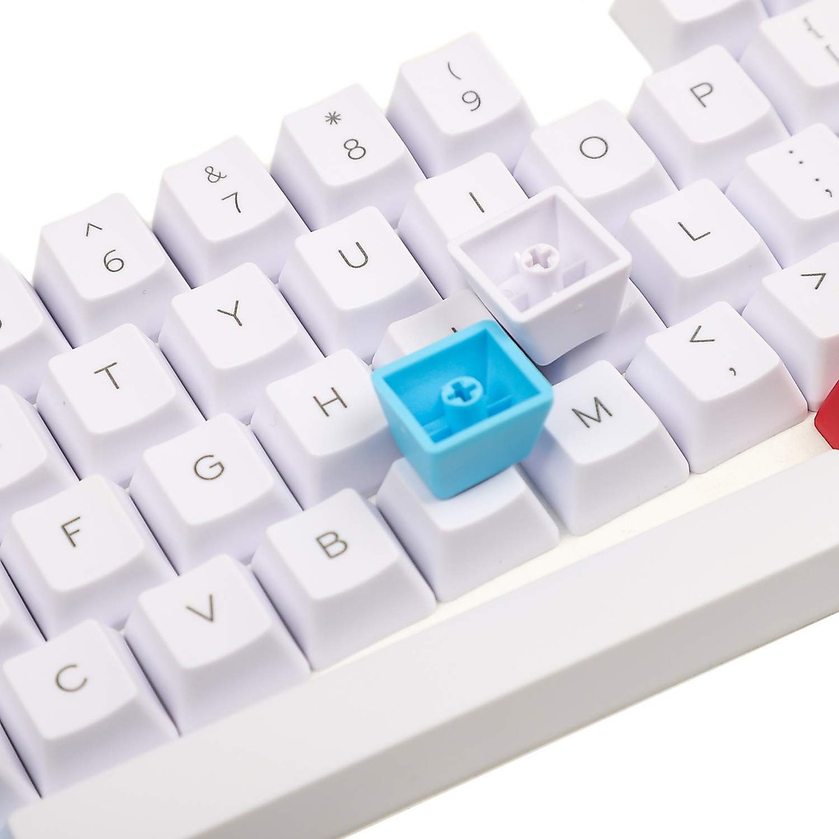 YMDK 61 ANSI Red Blue White Mixed Custom 60 Keycaps OEM Profile Thick PBT Keycap Set Suitable for 61 ANSI MX Switches Mechanical Gaming Keyboard (Top Print)(Only Keycap)