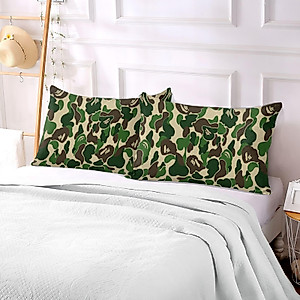 Camouflage Green Pillowcase for Hair and Skin Body Pillow Cover Pillowcases Queen Size 20"X 30" Body Pillow Case Cover with Zipper for Body Pillows
