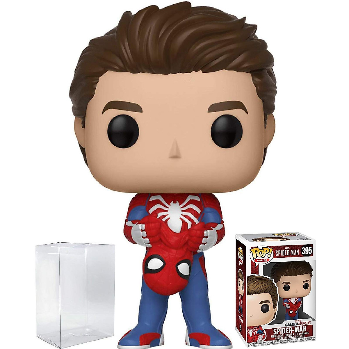 Spider-Man POP Marvel: Spiderman Video Game - Unmasked [Peter Parker] Funko Vinyl Figure (Bundled with Compatible Pop Box Protector Case), Multicolor, 3.75 inches