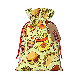 Drawstrings Christmas Gift Bags Funny-Fast-Food-Pizza Presents Wrapping Bags Xmas Gift Wrapping Sacks Pouches Medium