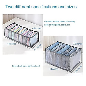 SALOMOCA 2 Pack Cloth Drawer Organizer Foldable Closet Dividers Nylon Pants Clothes Storage Box Fabric Dresser Compartments for Jeans Tshirt Clothing Organization(Grey, 7 Cells)