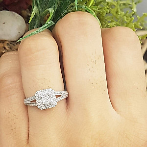 Dazzlingrock Collection Princess & Round White Diamond Halo Style Wedding Ring for Her 1/2 CT (0.50 ctw, Color I-J, Clarity I1-I2) in 14K White Gold, Size 10