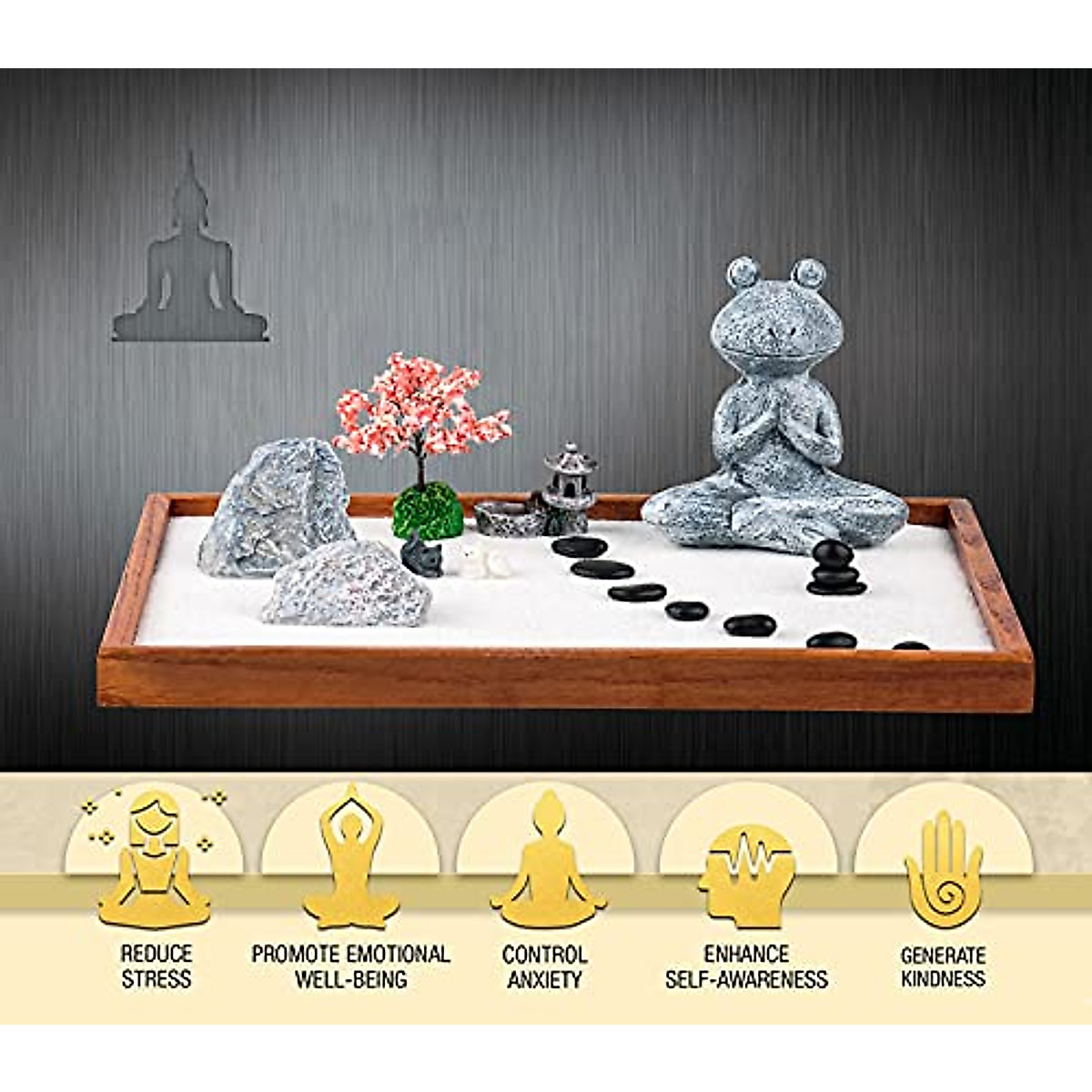 Zen Garden for Desk Jardin Zen Garden Kit Min Zen Garden Accessories Frog-Shaped 14 x 10 inch