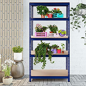 Tangkula 5-Tier Steel Storage Shelves, 73” Heavy Duty Garage Shelf with Adjustable Shelves, Boltless Shelving Unit for Free Combination, Metal Muscle Rack for Home Office Garage (1, Blue)