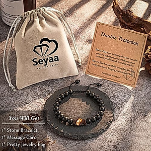 Bracelets for Men, Natural Tiger Eye Black Onyx Stone Protection Bracelets, Healing Mens Beaded Bracelet Gifts for Men Dad Boyfriend Husband Son Brother Grandpa Father