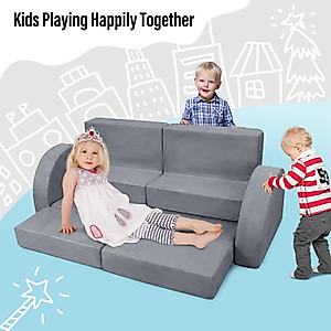 LEBENGURU Modular Toddler Foam Sofa, 7PCS Kids Play Couch for Playroom Bedroom, Child Nugget Couch Furniture for Teens, Sectional Sofa Gift for Imaginative Boys and Girls
