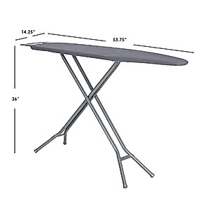 Ironing Board Full Size; Made in USA by Seymour Home Products (Solid Grey). Includes Iron Rest, Cover & Pad | All-Steel Frame, 4 Heavy Duty Legs for Extra Support | Diamond Cut Mesh Top; Steam Flow