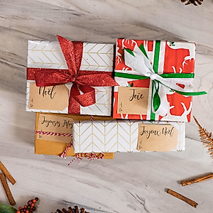 French Natural Kraft Charming Christmas Holiday Gift Tag Stickers 2 x 3 Inch 100 Total Labels