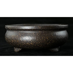 Vintage Round Zisha Bonsai Pot, Cactus & Succulent Planter, Accent Plants Vase + Mesh - 4.5"x 4.5"x 2"