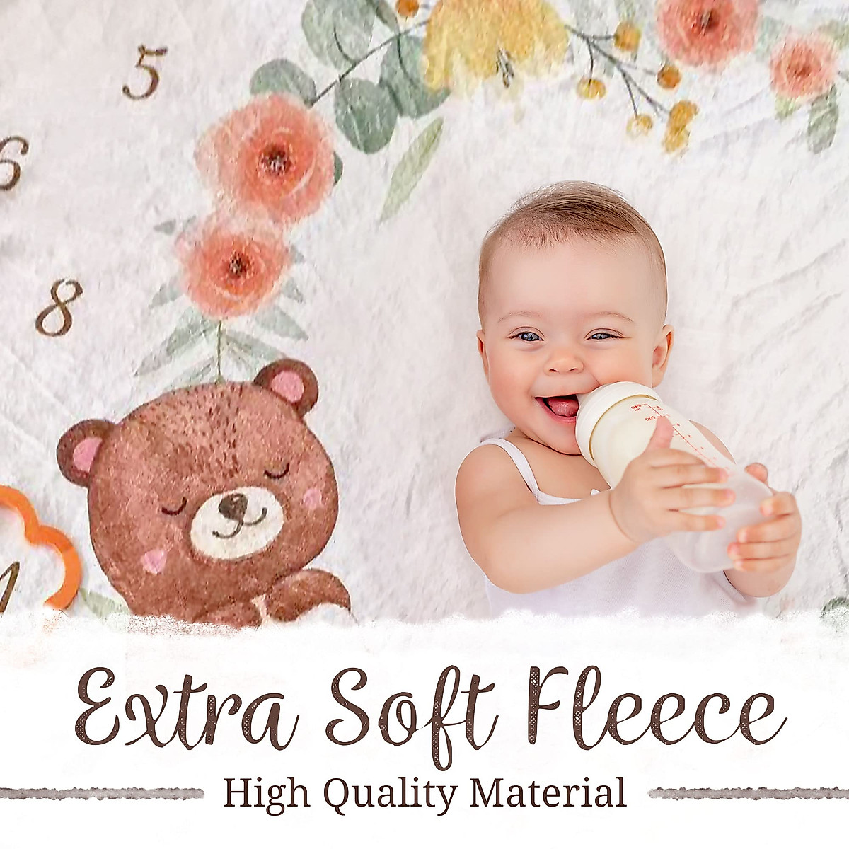 Milestone Blanket with 2 Placement Markers , Gender Neutral,Baby Monthly Milestone Blanket , Baby Growth Chart Blanket (60inx40in)