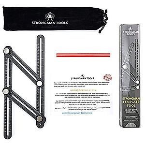 Strongman Tools Heavy Duty Aluminum Angle Measuring Ruler Angle Finder Template Ideal Gift for The DIY Lover Craftsman Carpenter Construction (Includes Pouch + Pencil) Woodworking Tool