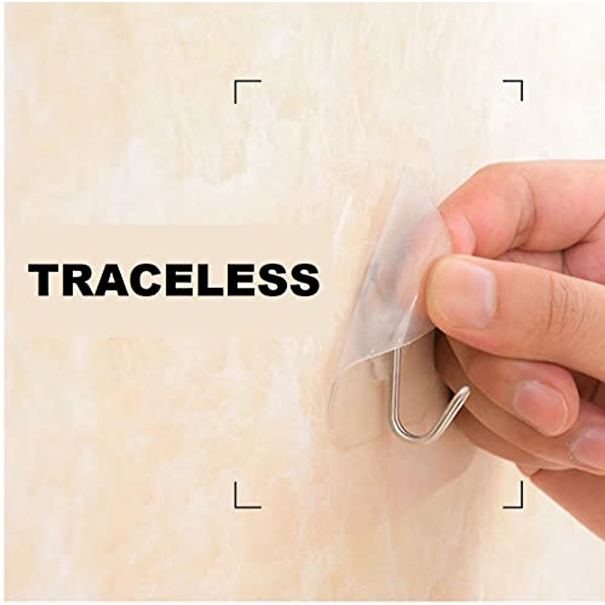 QUALIALL The Worest 0.003lbs Wall Hooks, Ceiling Hooks (on Wrong Surface), The Real Heavy Duty 33lbs Acrylic Self Adhesive Stick on Hanger for Hanging, Reusable, Traceless, 10packs