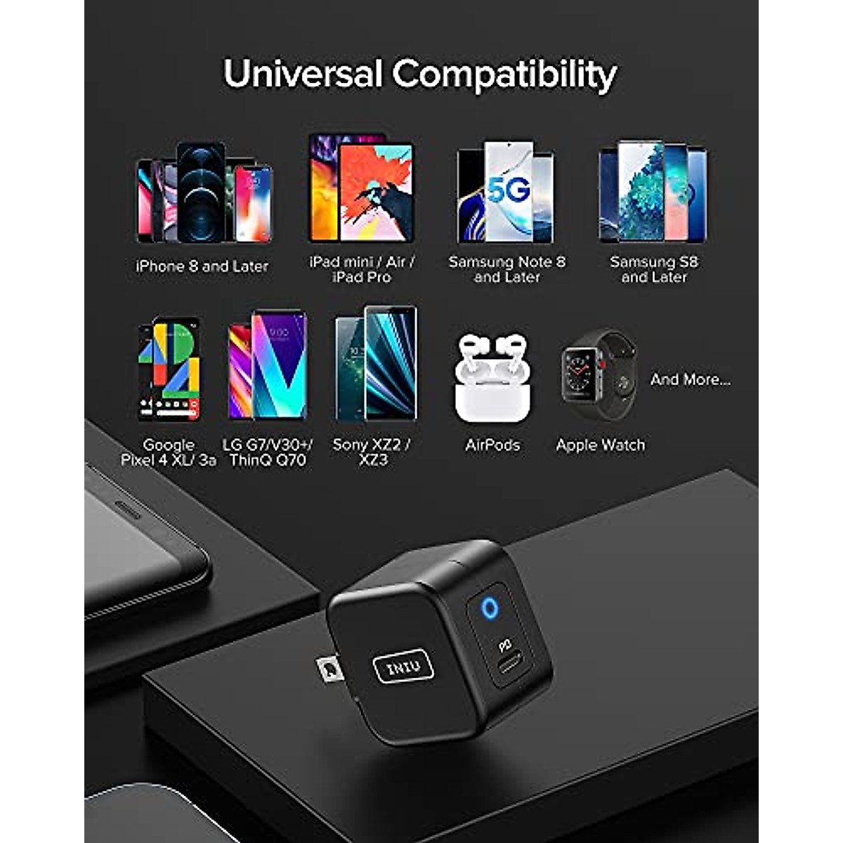 USB C Charger, INIU 20W PD3.0 Fast Charging Wall Charger with Foldable Plug, Universal USB Type C Power Adapter Block Compatible with iPhone 13 12 11 Pro XS X 8 Samsung S20 iPad Pro AirPods Google etc