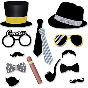 Wedding Photo Booth Props Kit, Konsait Bridal Shower Photo Booth Prop with Wooden Dowels for Wedding Shower Party Supplies (52 Counts)