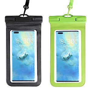 Waterproof Phone Pouch Floating [2 Pack][7"], Waterproof Phone Case with Neck Lanyard for iPhone 13 12 11 Pro Max XS XR Galaxy S22/21/20 Plus Note 10/9, Pixel 4 XL, Black+Green