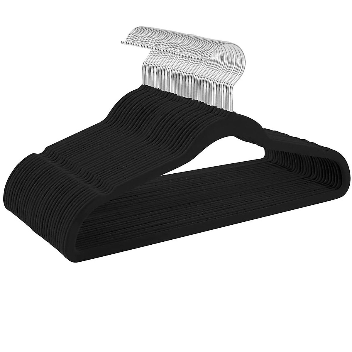 BUY IN WEB USA Black Velvet Hangers 50 Pack, Non Slip Clothes Hangers, Sturdy Space Saving Hangers for Suits, Shirts, Dresses & Jackets, Slim Velvet Hangers, Hold Up to 11lbs