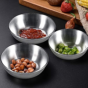 Amytalk 8 Pack 3.2inch Stainless Steel Sauce Dishes Mini Individual Saucers Bowl Round Seasoning Dishes Sushi Dipping Bowl Appetizer Plates, Sliver