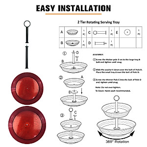 LF Likefair Red 2 Tiered Serving Stand Tray, Lazy Susan, Cake Stands Cupcake Holder,360° Rotation Dessert Stand Table Decorations for Party Wedding Home Decor
