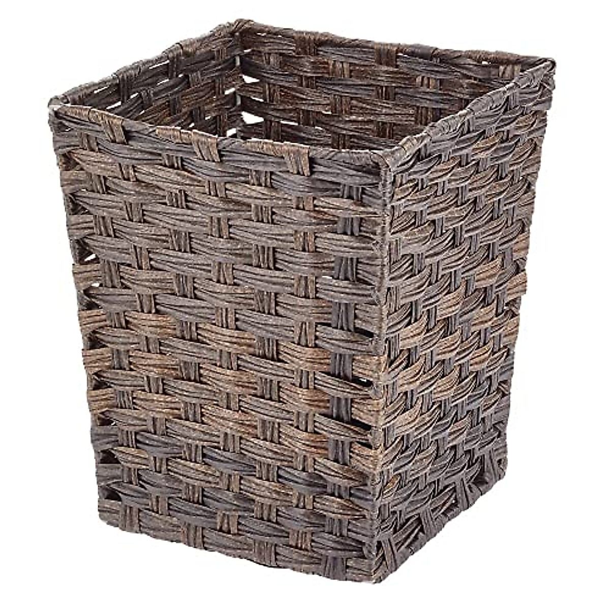 mDesign Small Woven Basket Trash Can Wastebasket - Square Garbage Container Bin for Bathrooms, Kitchens, Home Offices, Craft, Laundry, Utility Rooms, Garages - Espresso Brown