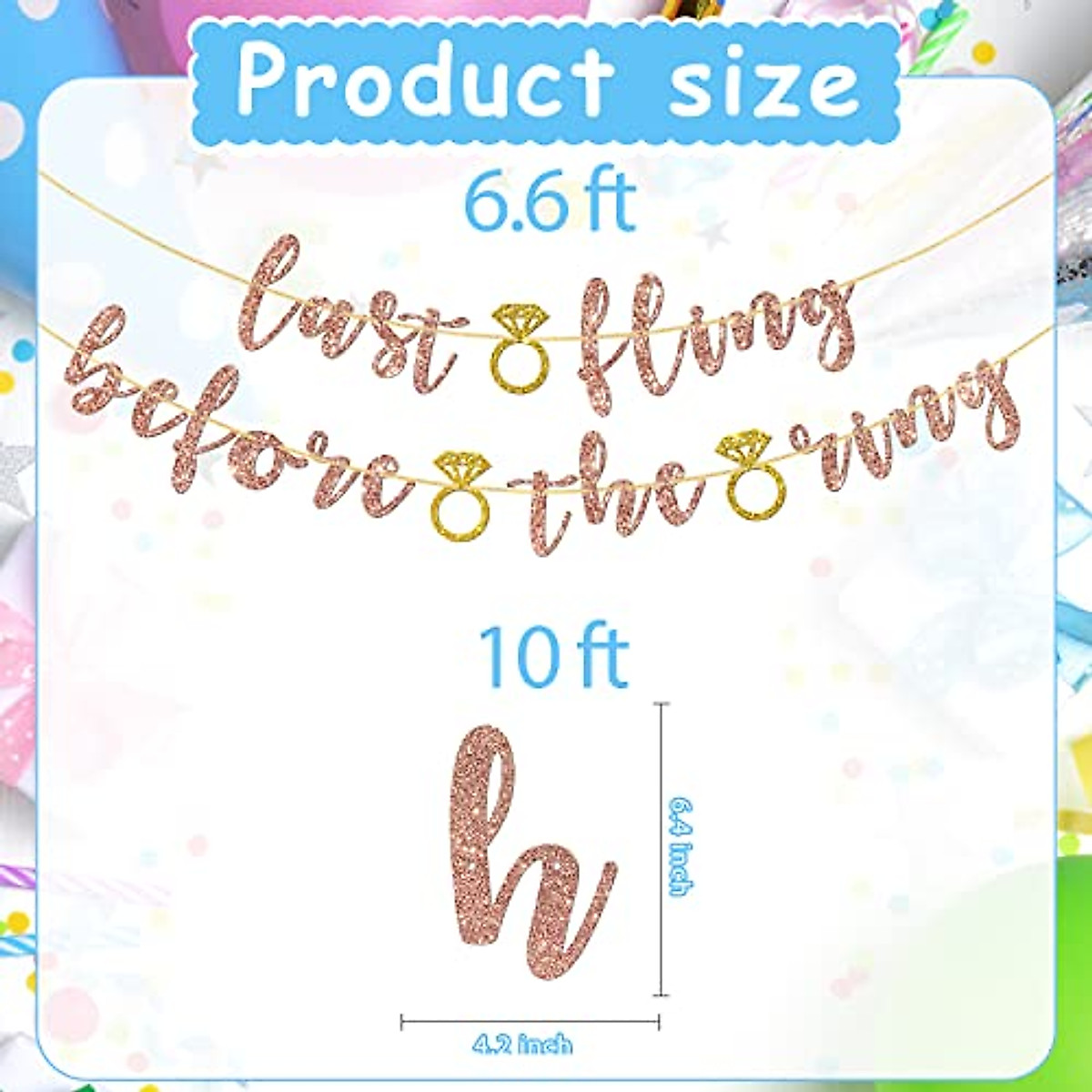 Halodete Last Fling Before the Ring Banner, Engaged Banner, Bridal Shower, Wedding Party Garland Bunting Decorations - Rose Gold Glitter
