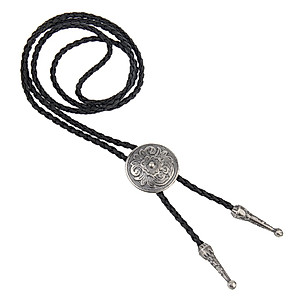 GelConnie Bolo Tie for Men Women Western Cowboy Necklace Mens Bolo Tie Silver Flower Rodeo Leather Necktie Bolo Necklace