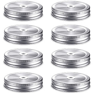 8 Pieces Metal Regular Mouth Mason Canning Jar Lids with Straw Hole Leak Proof Reusable Jar, 2.7 Inch(Silver)