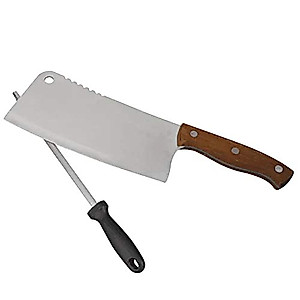 eZthings® 15" Heavy Duty Professional Meat Cleavers Plus Steel Knife Sharpening Rod for Home Kitchen and Commercial Cookware Restaurant Knives (Heavy Duty Cleaver 9" Blade)