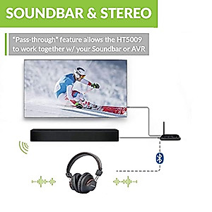 Avantree HT5009 & HS102, Bundle - Wireless Over-Ear Headphones for TV with Bluetooth Transmitter, No Audio Delay, Longe Range & Metal Headphone Stand Hanger wih Cable Storage Tray, Soft Silicone Skin