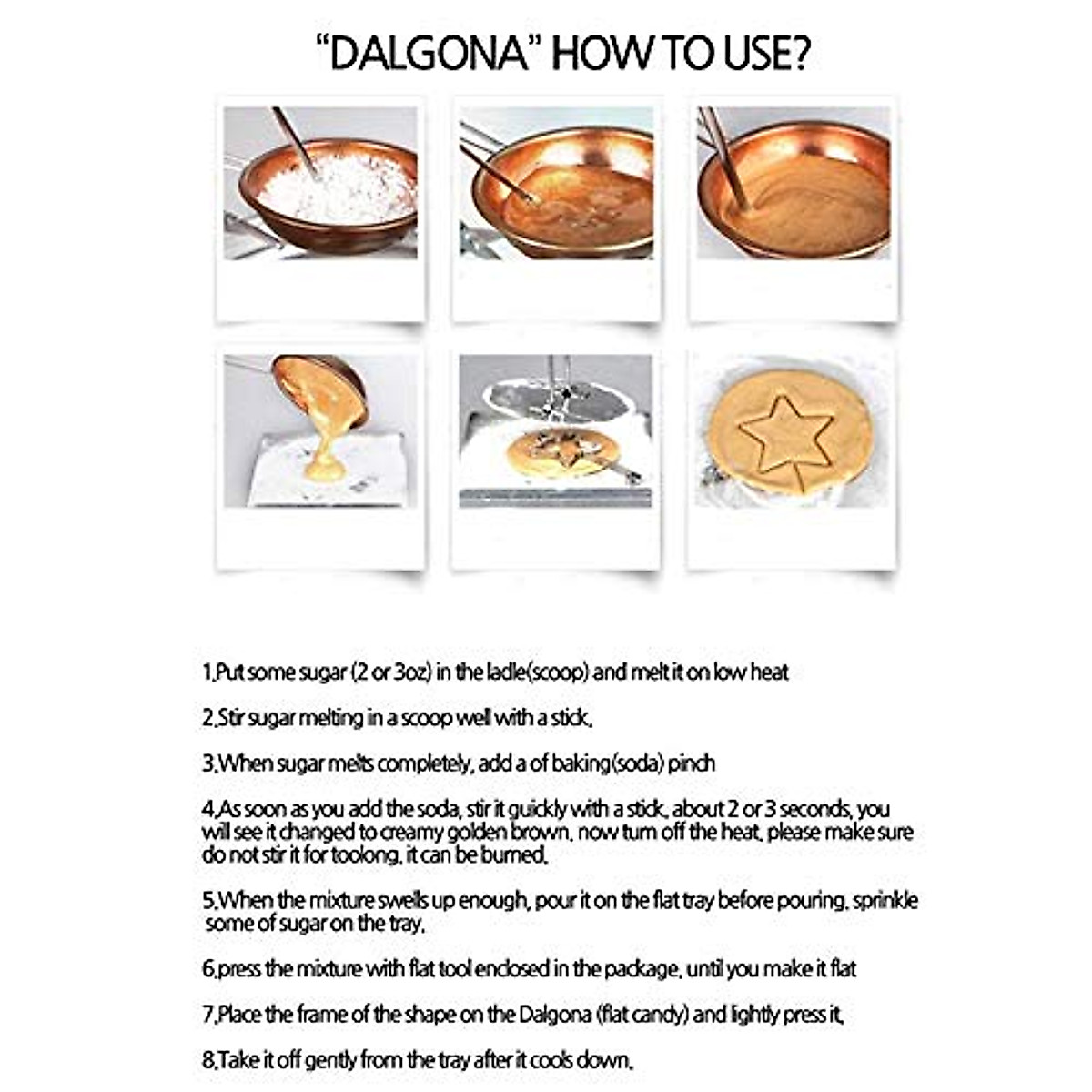 Dalgona Korean sugar Candy Making Tools Set DALGONA (9pcs in 1set), Mold, Press Stainless Steel (Package Vary, One of Three Types), Design in Korea