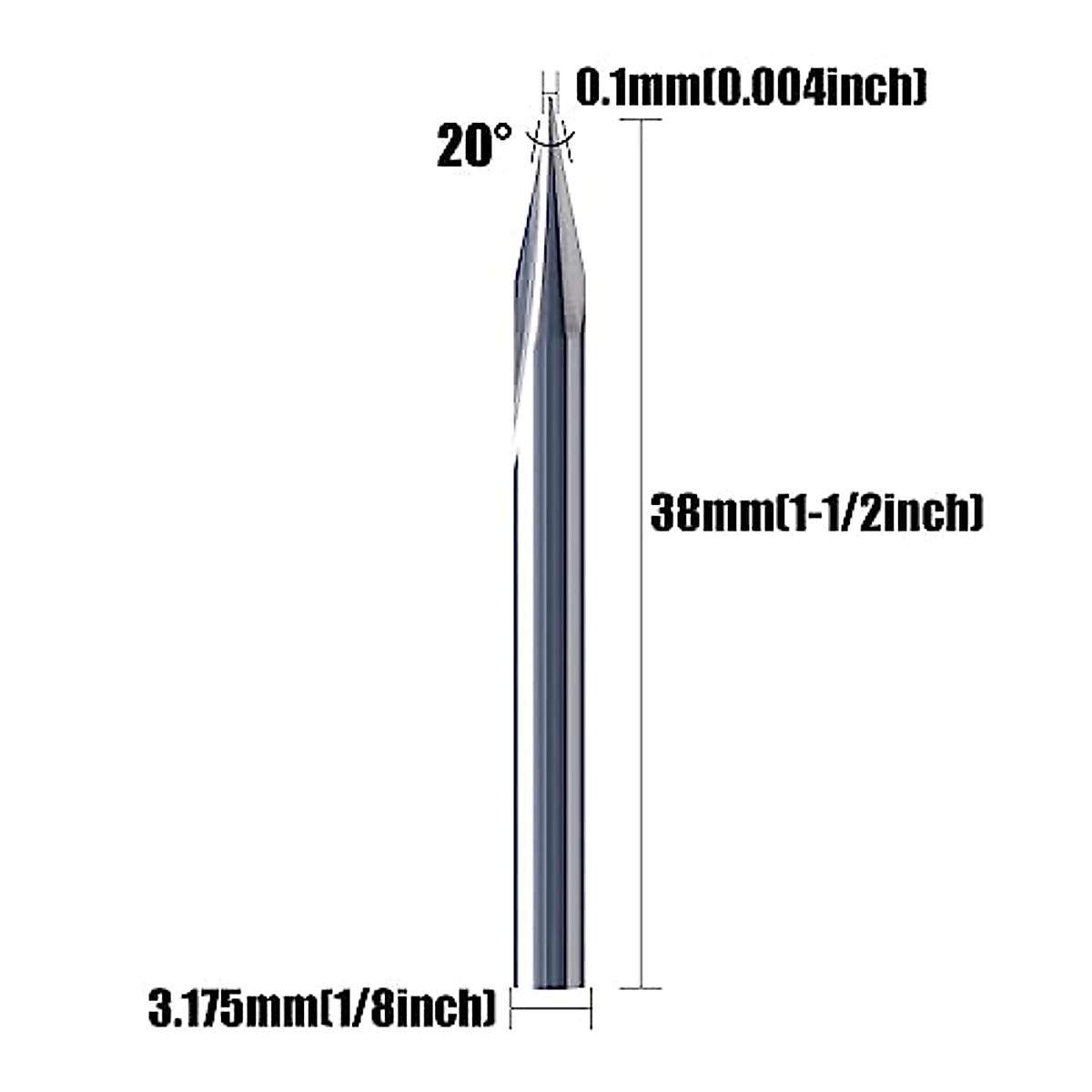 HUHAO 5PCS CNC Router Bits 20 Degree 1/8 Shank 2 Flutes 0.1mm Tip Engraving V Bits CNC Wood Carving Bit Straight Engraving V Groove Bit Engraving Tool Bits for Wood, Plywood, MDF, Stainless Steel