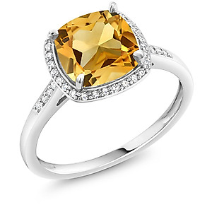 Gem Stone King 10K White Gold Cushion Cut 8MM Gemstone Birthstone and Accent Diamonds Halo Engagement Ring For Women | Wedding Anniversary Promise Ring For Women | Available In Size 5, 6, 7, 8, 9