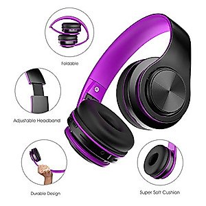 Funwaretech Wireless Bluetooth Headphones Over Ear with Mic,Noise Cancelling Headphones Bluetooth 5.0, Foldable Hi-Fi Stereo Wireless Headphones,Soft Memory-Protein Earmuffs for Travel/Work, Purple