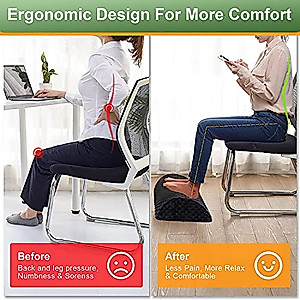 Foot Rest Under Desk at Work, Under Desk Footrest Ergonomic Foot Stool Leg Rest Support Cushion Under Desk Portable for Office Home Airplane Black