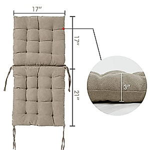 Tiita Rocking Chair Cushion with Ties Overstuffed Seat Back Cushion Pad Tufted Pillow for Outdoor Indoor Home 21" x 17"/17" x 17", Light Brown