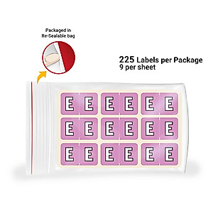 Doctor Stuff - File Folder Labels, Alphabet Letter E, PMA Alpha - PMPK Series Compatible Alpha Stickers, Lavender, 1" x 1-1/2", 225 Labels per Package