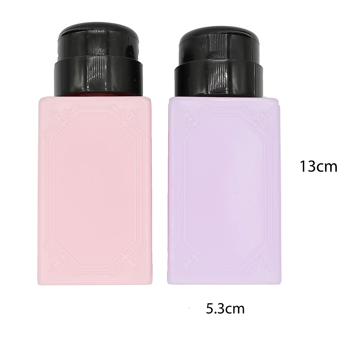 naildrobe 2 PACK One- Touch Pump Dispenser Bottles for Acetone, Rubbing Alcohol, Toner, Makeup Remover, etc (includes 2 colors, total 2 Pack)