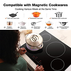 thermomate 30 Inch Induction Cooktop, 6500W Built in Induction Stove Top with 4 Boost Burner, ETL & FCC Certified Electric Cooktop, 9 Heating Level, Timer & Child Lock, Sensor Touch, 240V