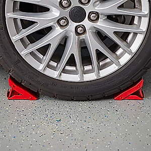 BIG RED 2 Pack Steel Wheel Chock Foldable Tire Stop for Car, Red, TD3553