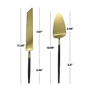 Koyal Wholesale Modern Wedding Cake Knife And Server Set - 2-Piece Gold Cake Cutter & Server With Black Handle