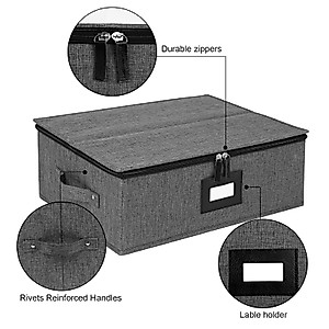 Cup and Mug Storage Box 2Pack, 12 Cells China Storage Containers for Tea Cups and Coffee Mugs with Zipper Lid and Rivet Reinforced Handles, Hard Shell and Stackable (Black)
