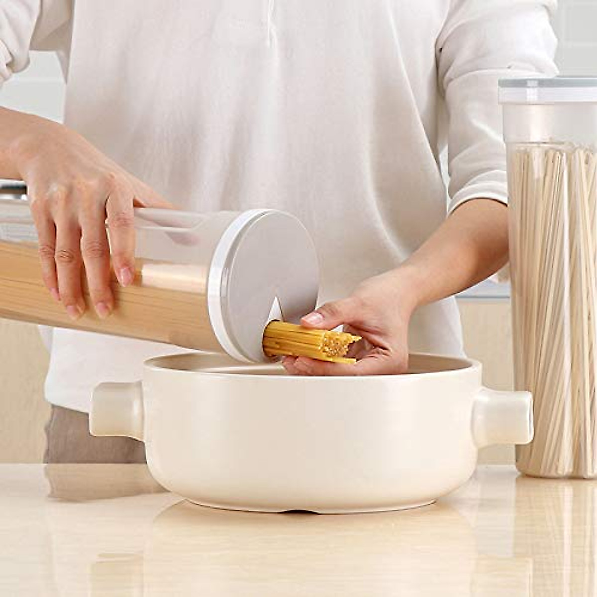 Vepoty Spaghetti Storage Jars, Airtight Food Storage Containers with Lids for Canning Cereal Pasta Noodles Flour