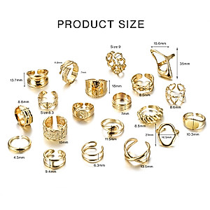 FIBO STEEL 20 Pcs Gold Chunky Rings for Women 18K Gold Plated Ring Set Dome Thick Open Rings Adjustable