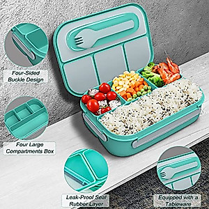Landmore Bento Box for Adult, Kids Bento Lunch Box with 4 Compartments and Spoon 1000 ML Leakproof Food Storage Box for School, Work and Travel, BPA Free