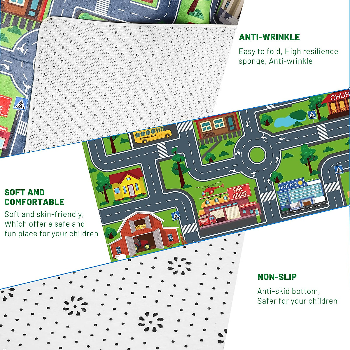 LTKOUGFAM Kids Carpet Playmat, Rug for Playroom, Mat, Kids Play Rugs Town City Road Map Rug, Extra Large Boys, Track Play Rug Bedroom, Living Room, 78.7X 59 Inch
