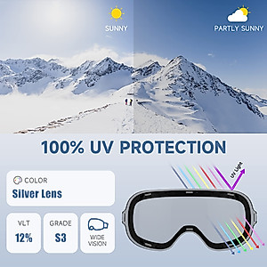 findway Ski Goggles Pro for Women & Men-100% UV 400 Protection-Interchangeable Lens,Anti Fog Over Glasses Snowboard Goggles